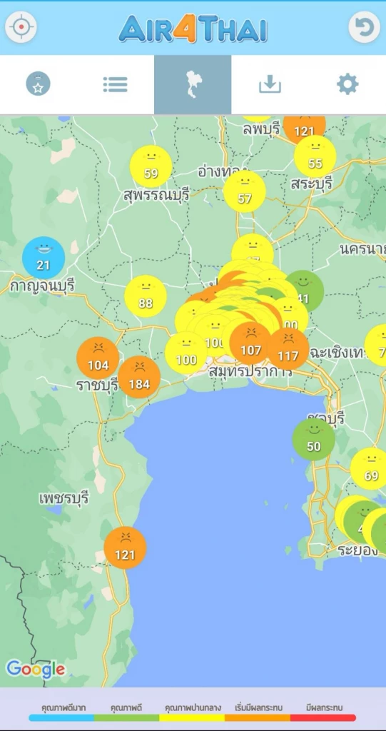 แอปพลิเคชัน Air4Thai เช็คค่าฝุ่น PM 2.5 ก่อนออกจากบ้าน คลิกที่นี่