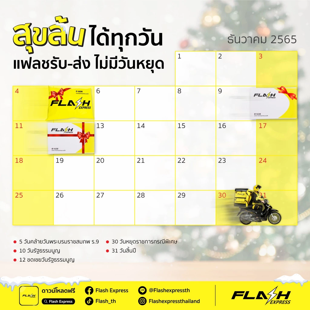 ส่งพัสดุปีใหม่ 2566 ไปรษณีย์ไทย Kerry J&T Flash Express หยุดไหม