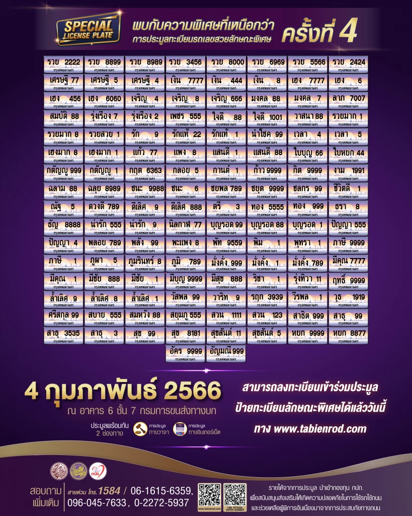 4 ก.พ.นี้ “กรมขนส่งทางบก” เปิดประมูลทะเบียนรถเลขสวย รับปี 2566