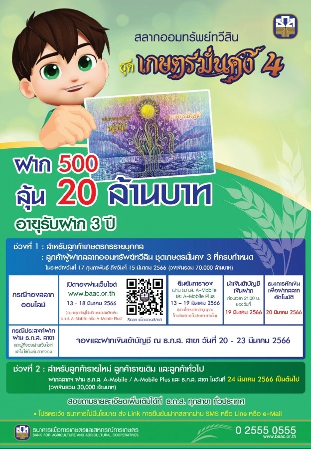 สลาก ธ ก ส เปิดขายเมื่อไร ปี 2566 ชุดเกษตรมั่นคง 4 ลุ้น 20 ล้านบาท