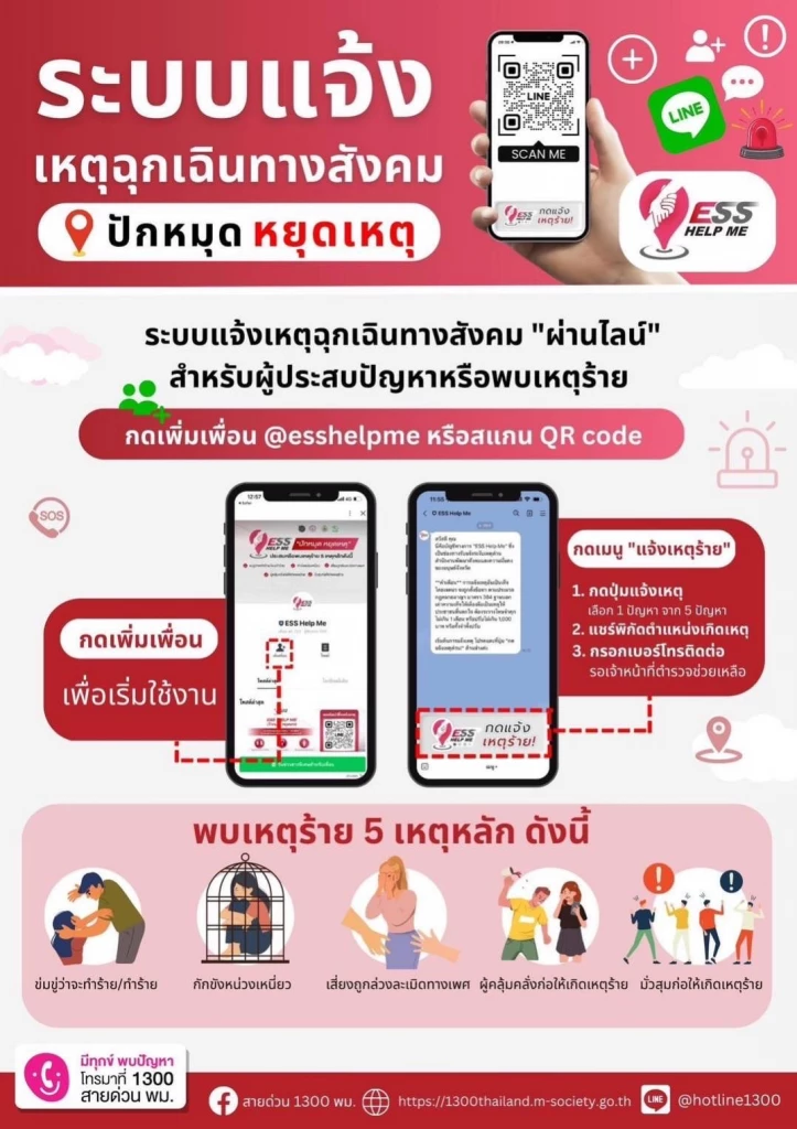 เปิดระบบแจ้งเหตุฉุกเฉินทางสังคม ผ่าน Line “ess Help Me”