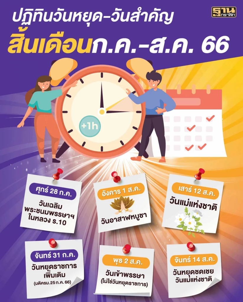 วันหยุดราชการ เดือนสิงหาคม 2566 วันแม่แห่งชาติ กางปฏิทินเช็ควันหยุดที่นี่