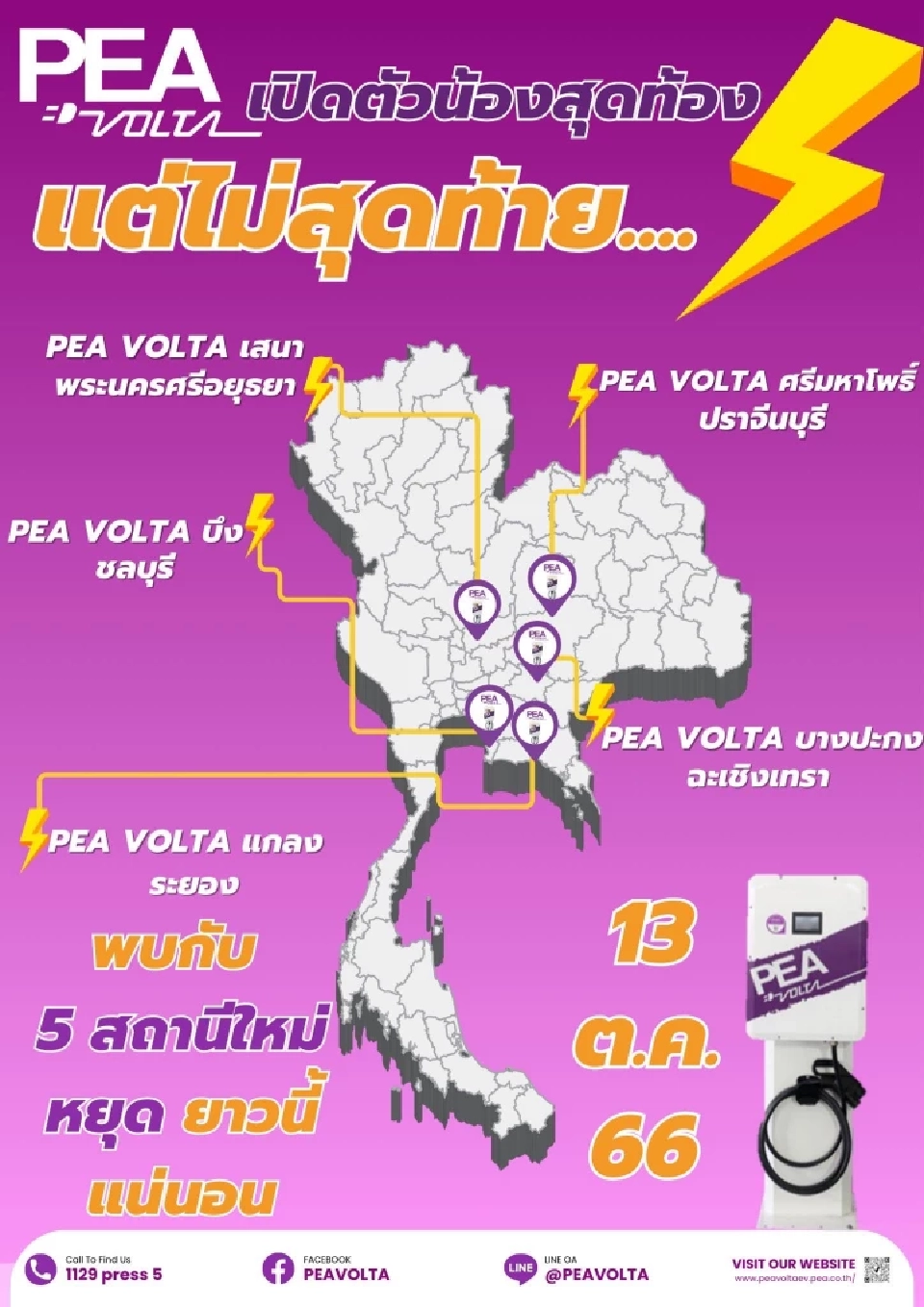PEA VOLTA เปิด 5 สถานีชาร์จ ต้อนรับหยุดยาว